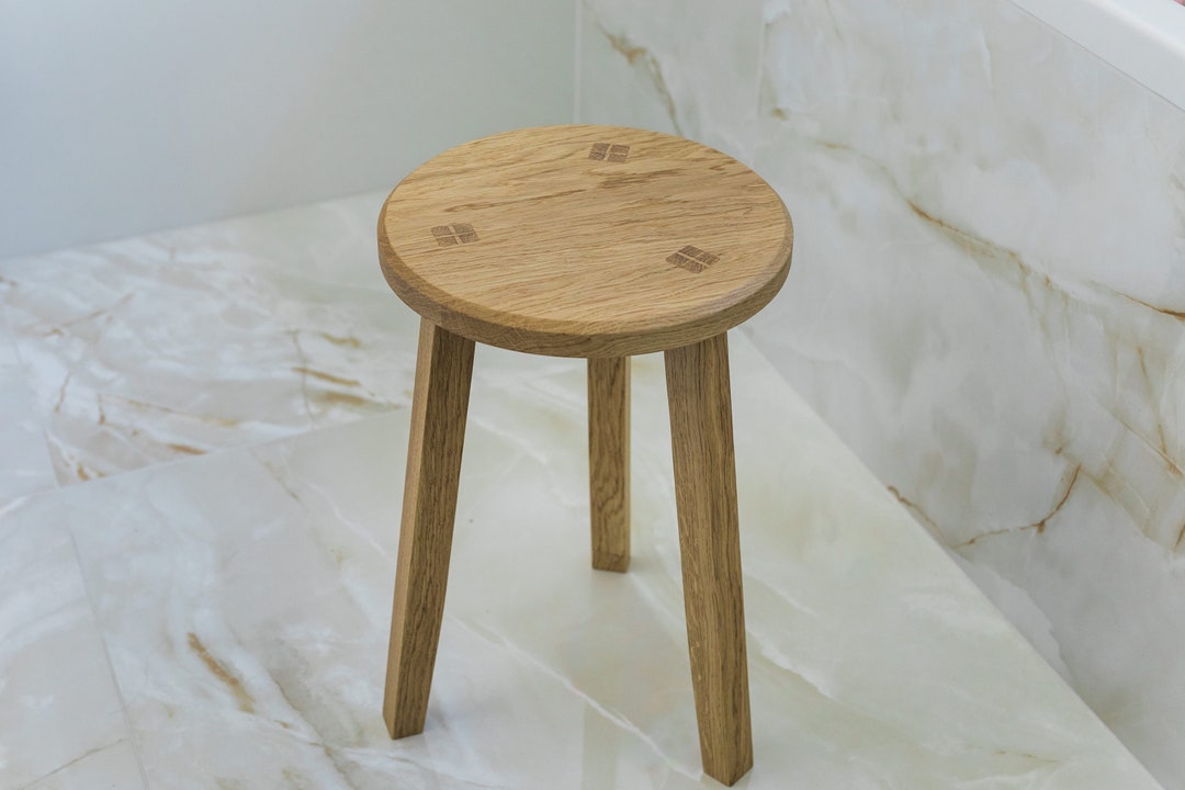 Wooden Stool, Three Legged Oak Stool, Bathroom Stool, Handmade Side ...
