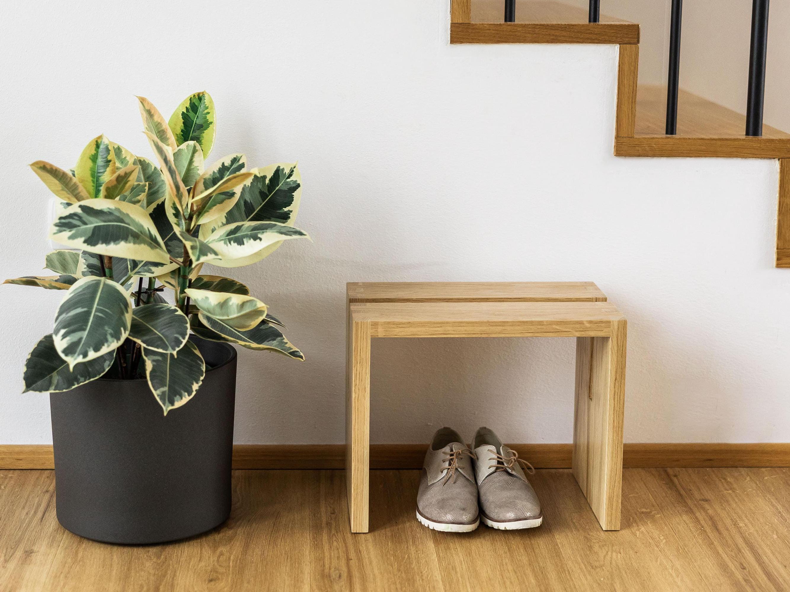 Handcrafted Solid Oak Wooden Stool, Handmade Side Table, Bathroom Stool ...