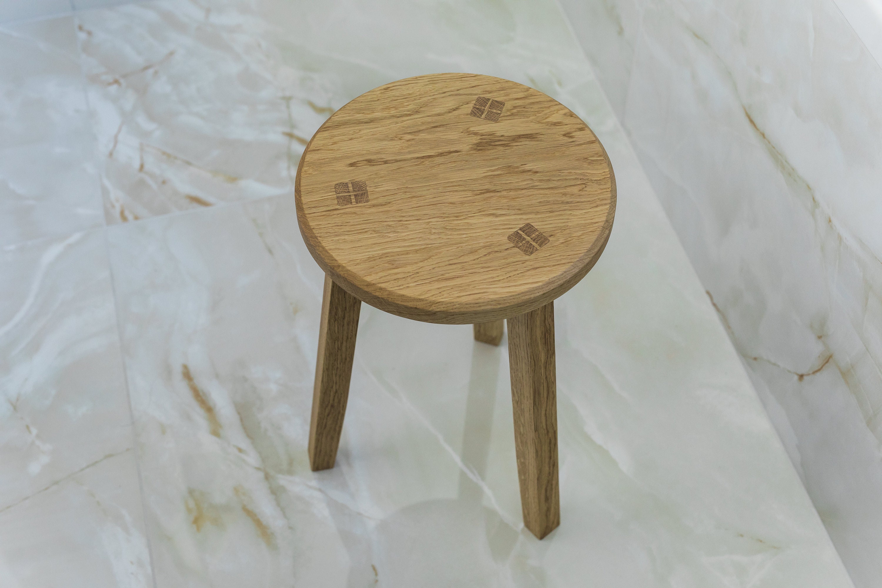 Wooden Stool, Three Legged Oak Stool, Bathroom Stool, Handmade Side ...