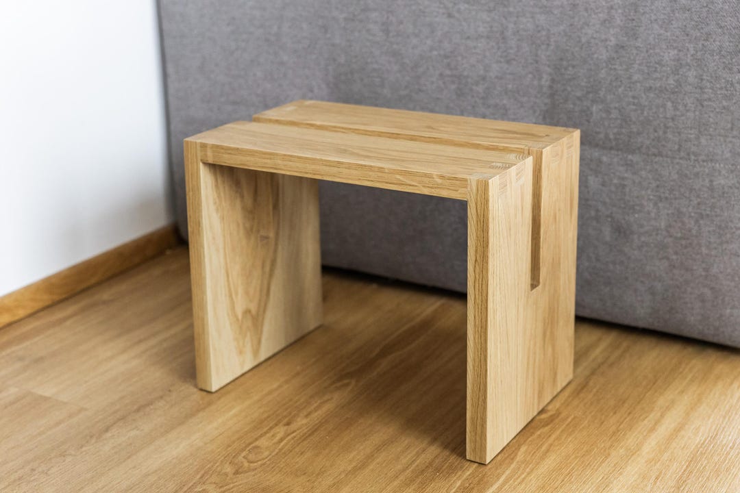 Handcrafted Solid Oak Wooden Stool, Handmade Side Table, Bathroom Stool ...