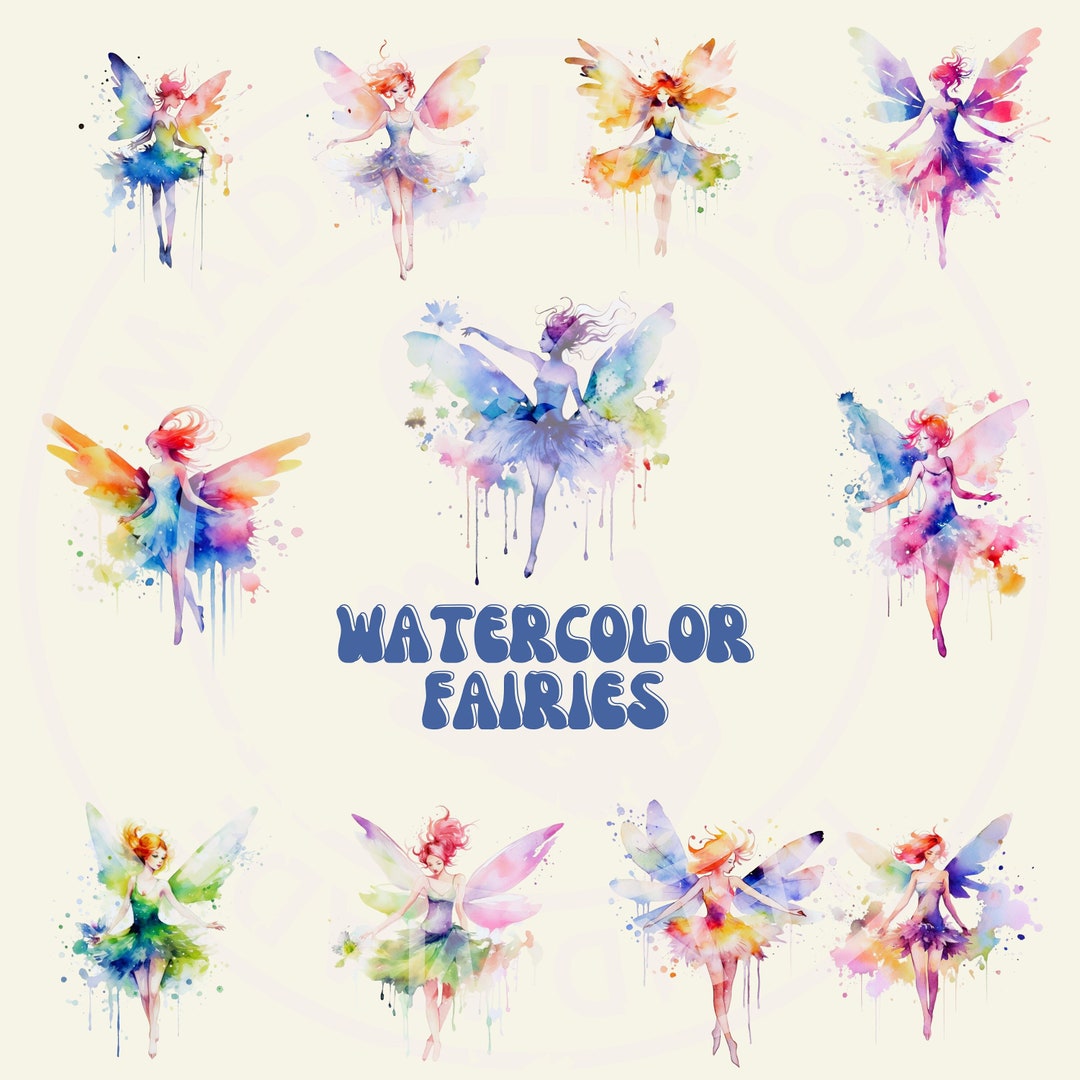 Watercolor Fairies Bundle, Digital Png Clip Art, Nursery Decor, Digital ...