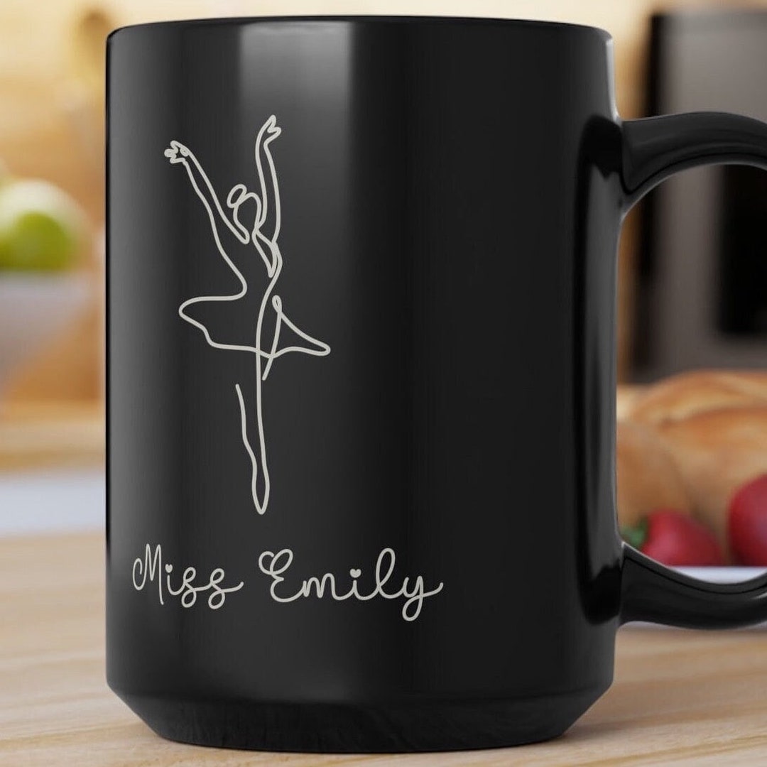 Dancing Queen Ballerina Doodle Black Mug, 15oz, Dance Teacher Gift ...