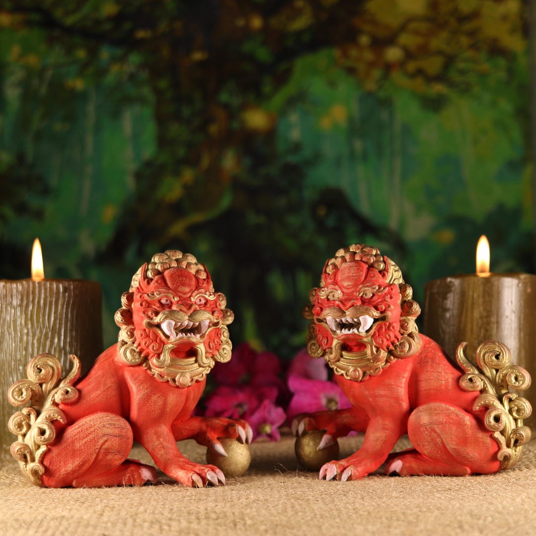 Foo Dog Statue Wooden Foo Dog Foo Dogs Foo Dog Figurines Chinese Foo ...