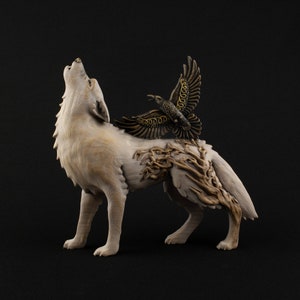 Wolf and Raven, Raven Statue, Wolf Statue White Wolf Howling Wolf ...