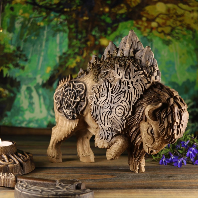 Bison Figurine Bison Statue Bison Carving American Buffalo Statue ...