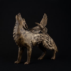 Wolf and Raven, Raven Statue, Wolf Statue White Wolf Howling Wolf ...