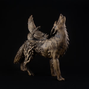 Wolf and Raven, Raven Statue, Wolf Statue White Wolf Howling Wolf ...