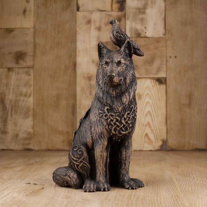 Wolf and Dove Black Wolf, Wolf Statue Dove Statue Celtic Statue Viking ...