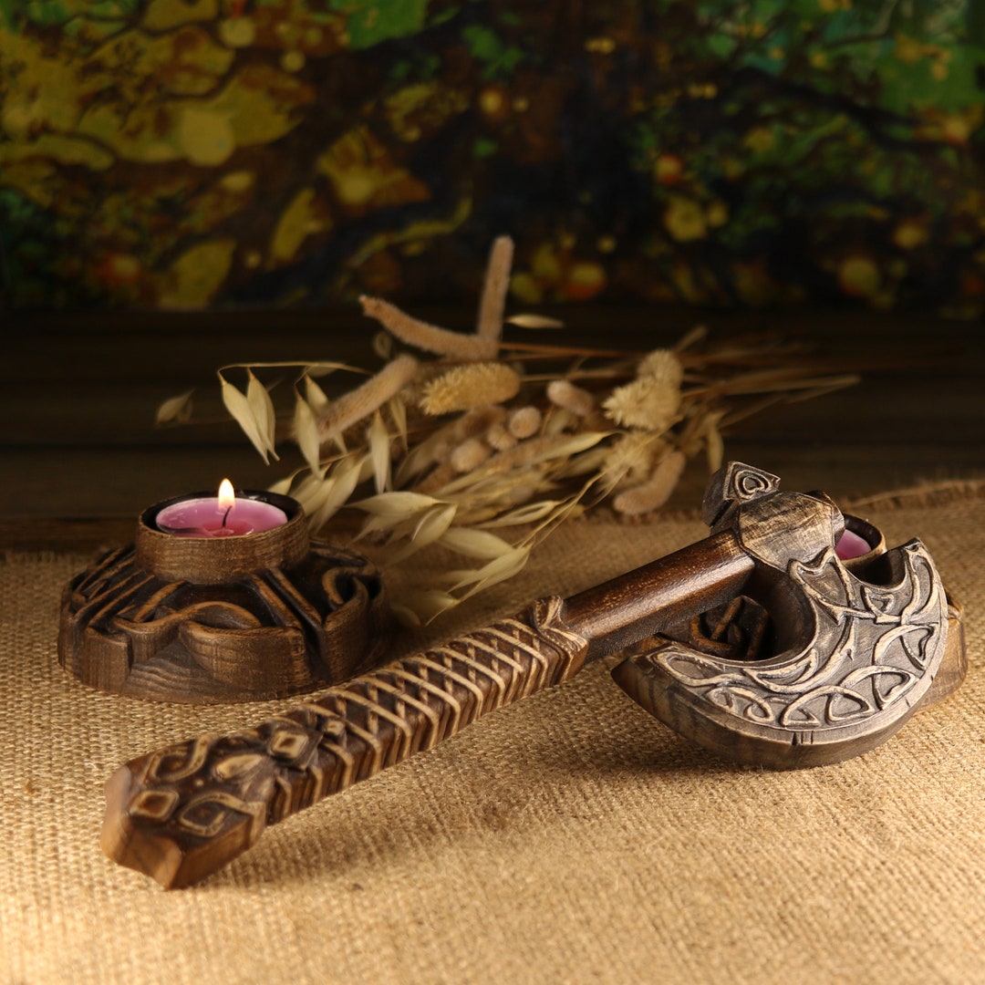 Wooden Axe Handmade Axe Viking Axe Carved Axe Wood Carving Viking Knot ...