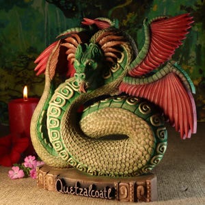 Quetzalcoatl Statue: Mayan Aztec Wood Dragon Totem - Etsy