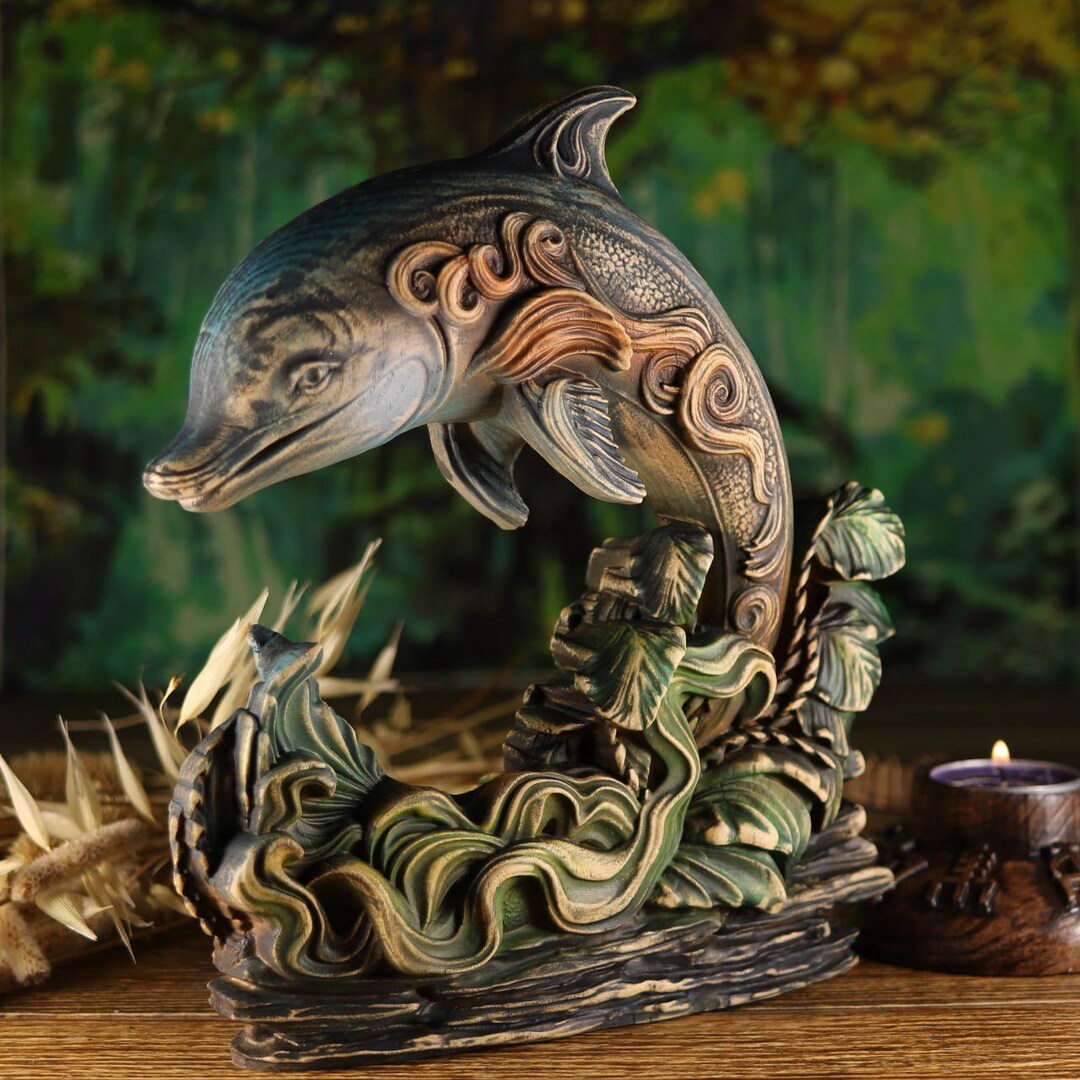 Carved Wooden Dolphin Figurine: Ash Tree Sculpture, Marine Decor - Etsy