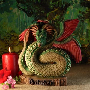 Quetzalcoatl Statue: Mayan Aztec Wood Dragon Totem - Etsy