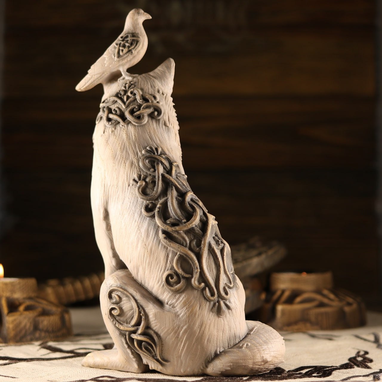 Wolf Statue With Dove: Norse Mythology Decor - Etsy