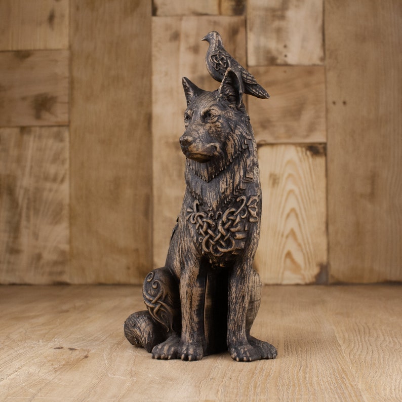Wolf and Dove Black Wolf, Wolf Statue Dove Statue Celtic Statue Viking ...