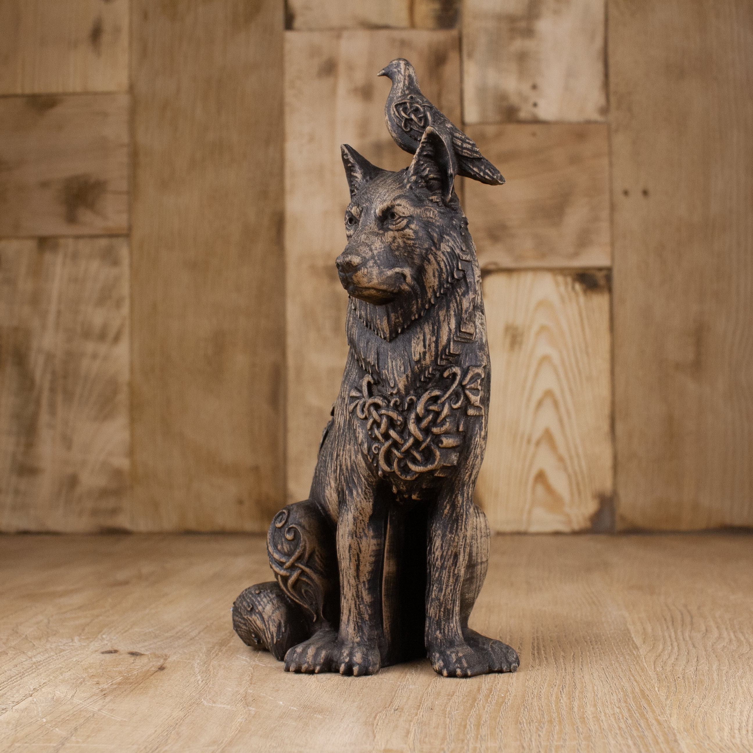 Wolf and Dove Black Wolf, Wolf Statue Dove Statue Celtic Statue Viking ...