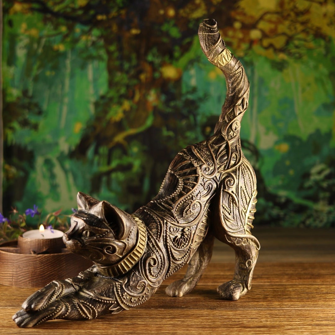 Carved Wood Cat Statue: Gothic Norse Egyptian Mystical Decor - Etsy