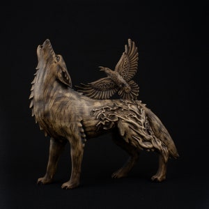 Wolf and Raven, Raven Statue, Wolf Statue White Wolf Howling Wolf ...