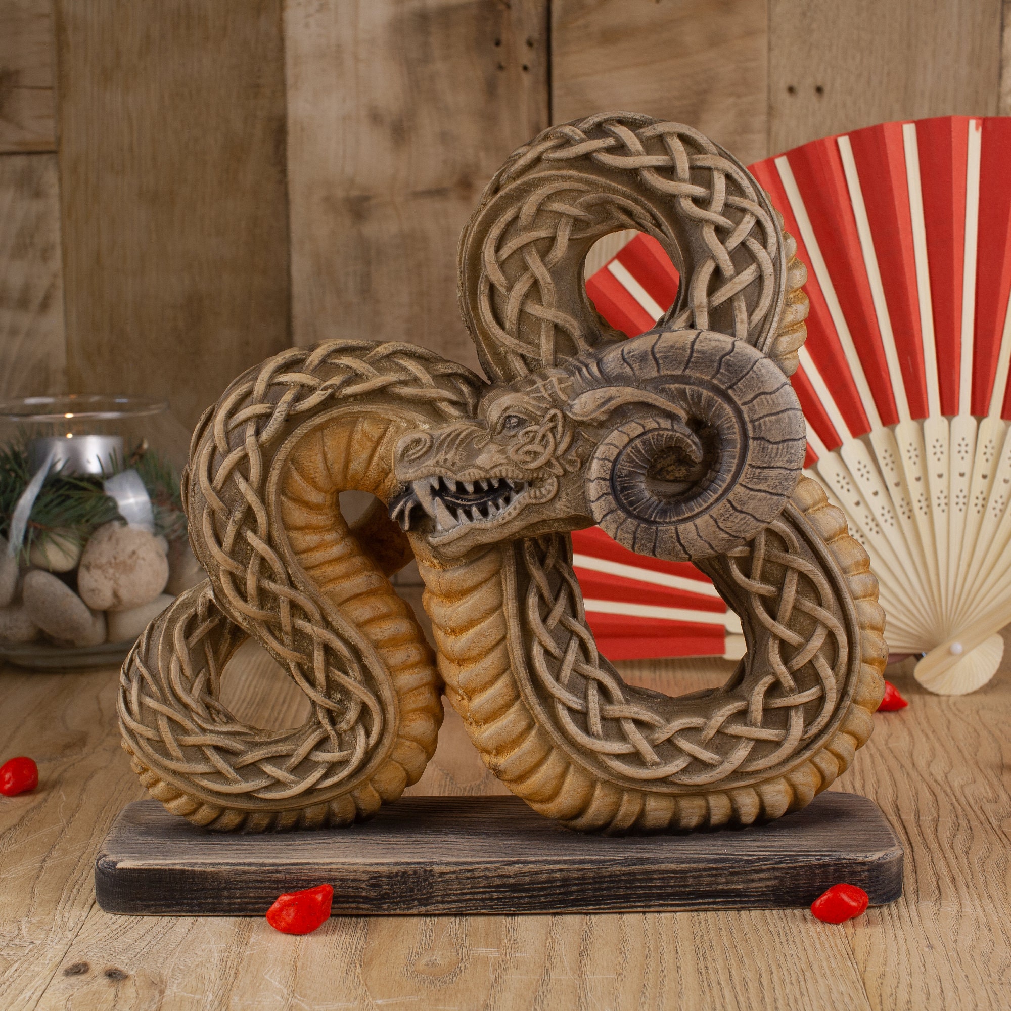 Cernunnos Celtic Mythology Wooden Snake With Ram Horns Wooden Statue ...