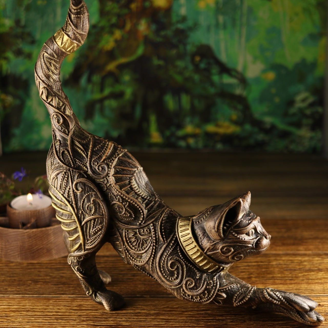Carved Wood Cat Statue: Gothic Norse Egyptian Mystical Decor - Etsy