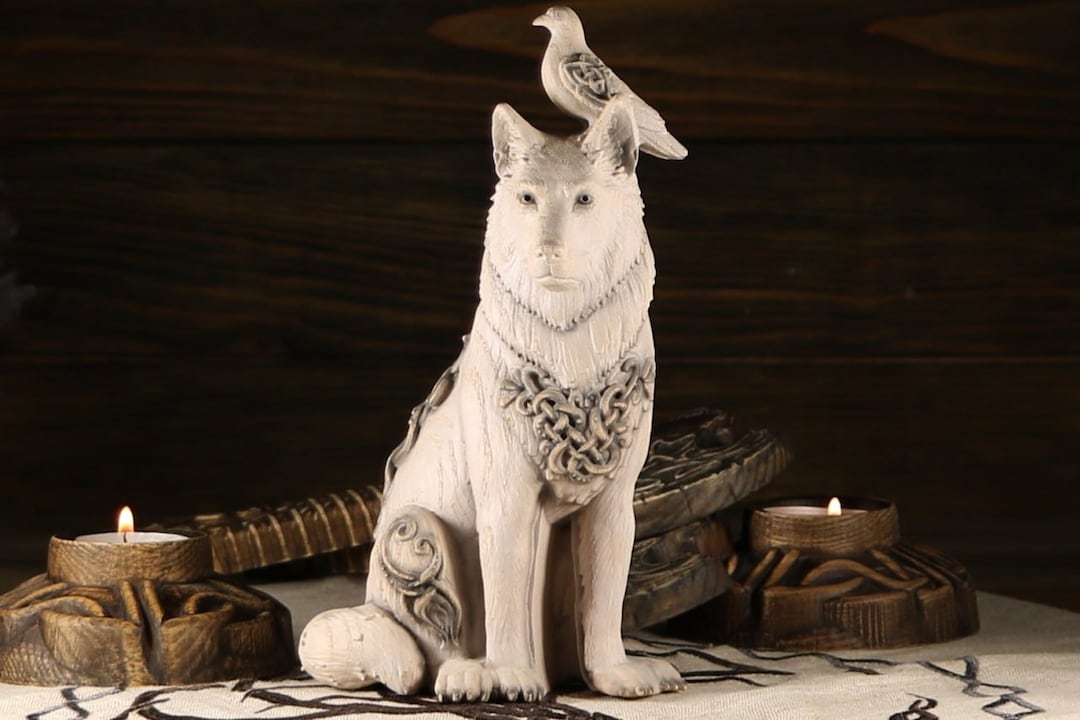 Wolf Statue With Dove: Norse Mythology Decor - Etsy