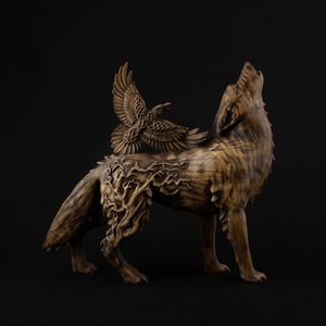 Wolf and Raven, Raven Statue, Wolf Statue White Wolf Howling Wolf ...