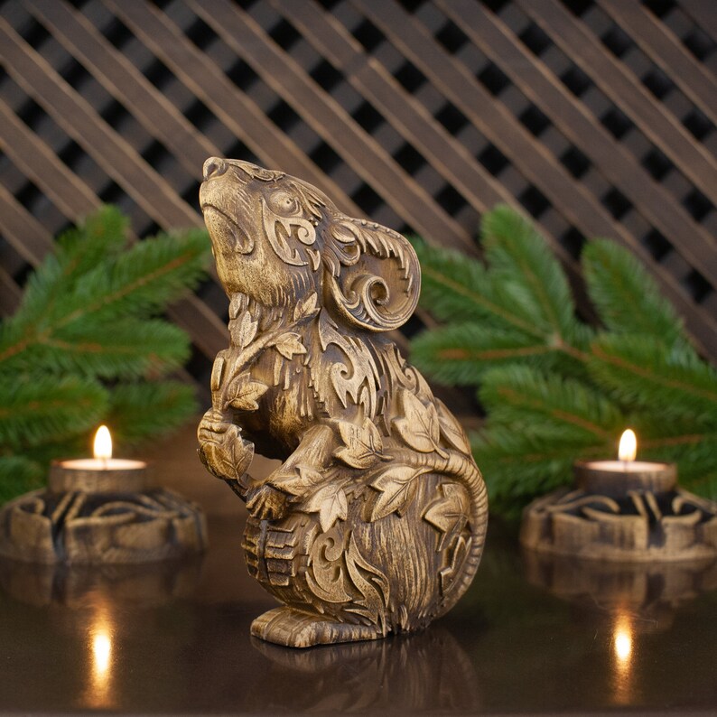 Mouse Figurine Wooden Mouse Wooden Mice Wood Carving Mouse Mouse Statue ...