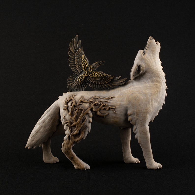 Wolf and Raven Raven Statue Wolf Statue White Wolf Howling - Etsy
