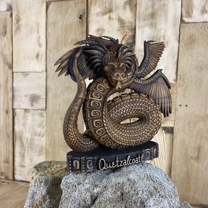 Quetzalcoatl Statue: Mayan Aztec Wood Dragon Totem - Etsy