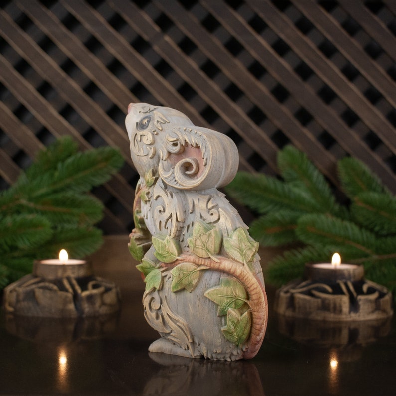 Mouse Figurine Wooden Mouse Wooden Mice Wood Carving Mouse Mouse Statue ...