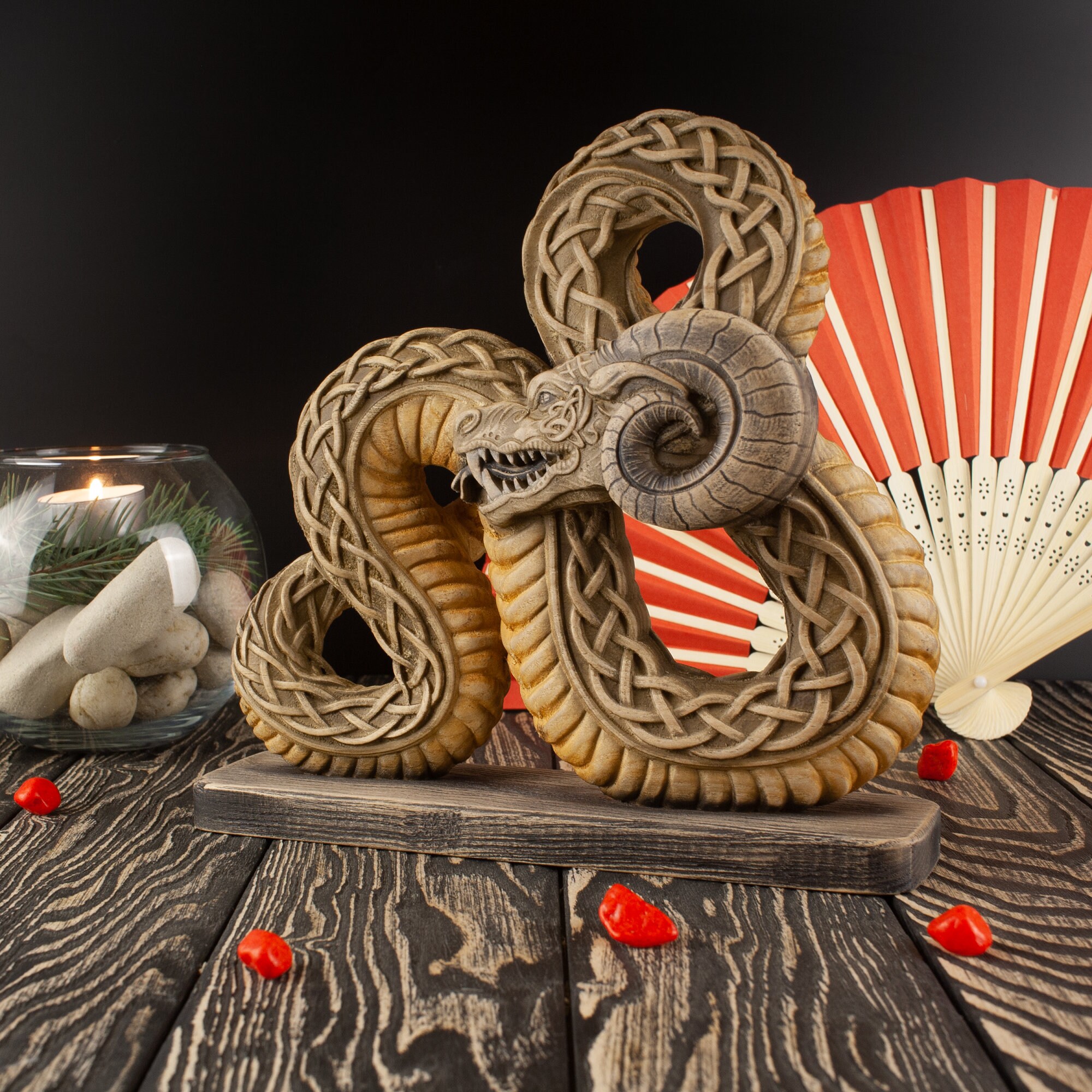 Cernunnos Celtic Mythology Wooden Snake With Ram Horns Wooden Statue ...