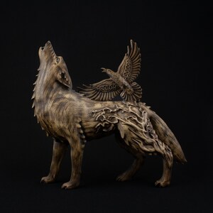 Wolf and Raven Statue: Norse Pagan Wolf Figurine Wood Celtic Carving - Etsy