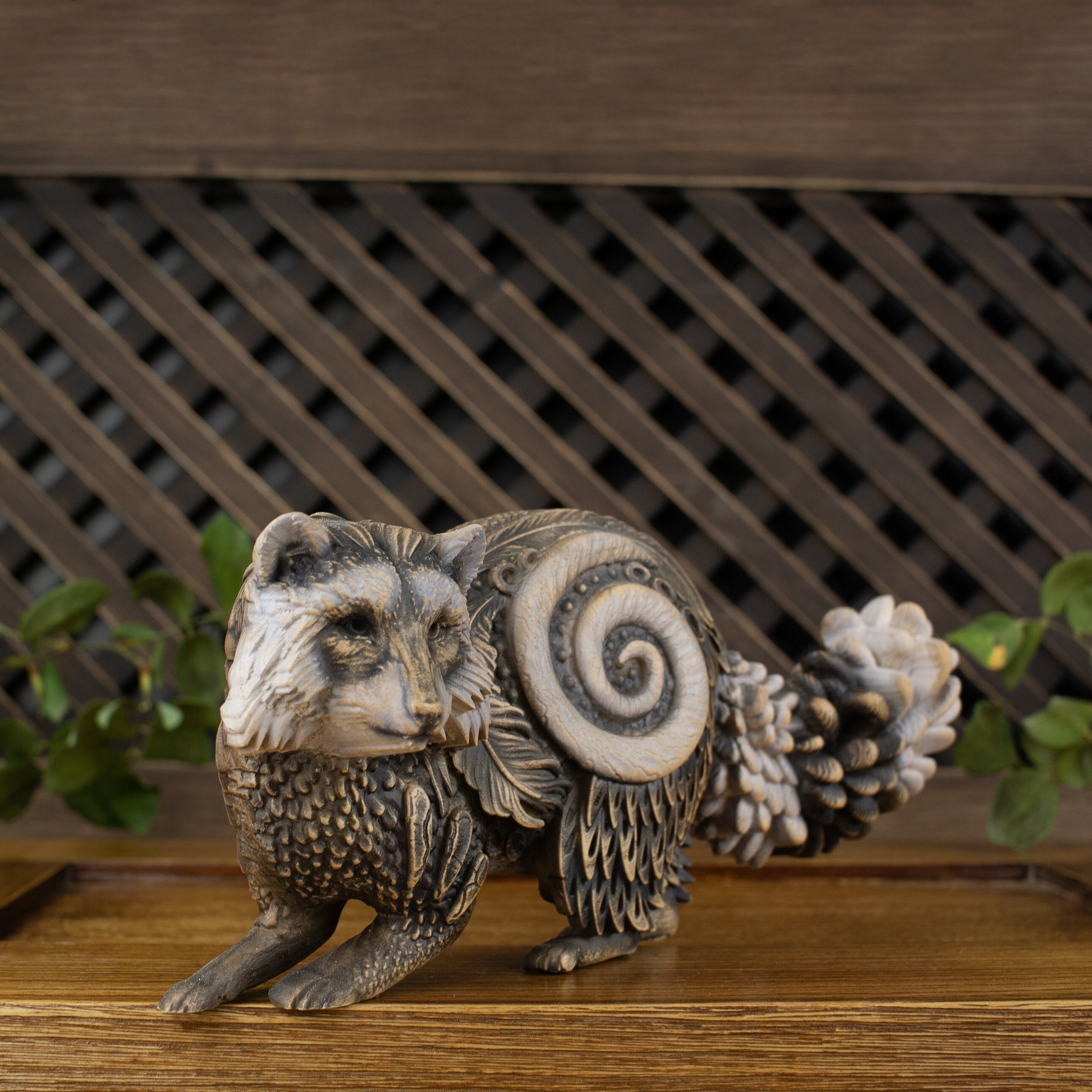 Raccoon Raccoon Figurine Tanuki Statue Raccoon Dog Wood Animal Tanuki ...