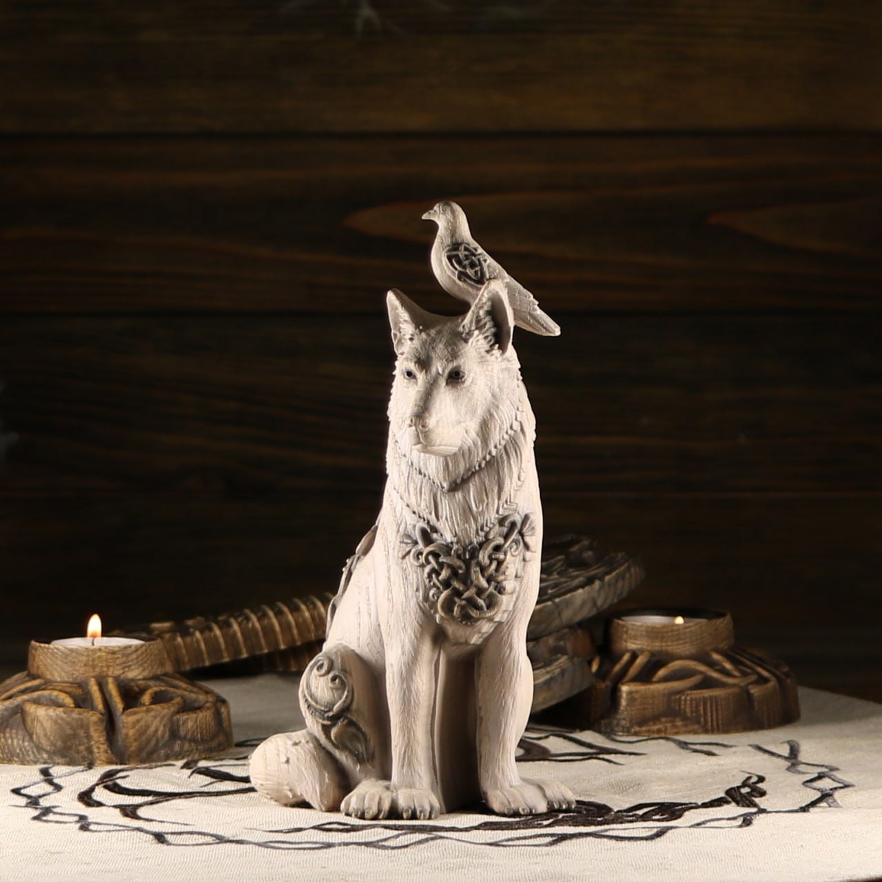 Wolf Statue With Dove: Norse Mythology Decor - Etsy