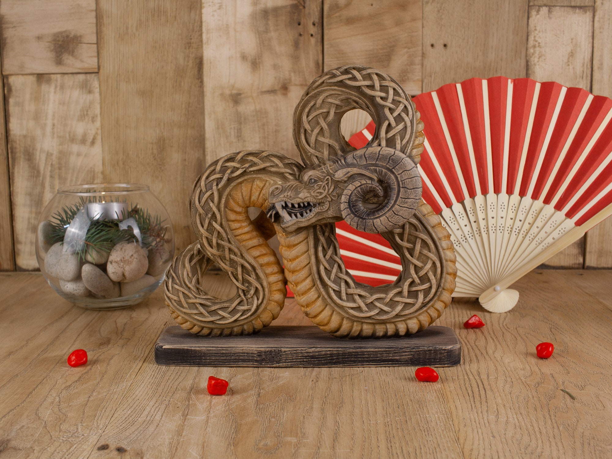 Cernunnos Celtic Mythology Wooden Snake With Ram Horns Wooden Statue ...