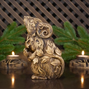 Mouse Figurine Wooden Mouse Wooden Mice Wood Carving Mouse Mouse Statue ...