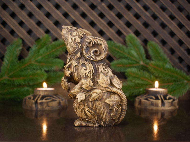 Mouse Figurine Wooden Mouse Wooden Mice Wood Carving Mouse Mouse Statue ...