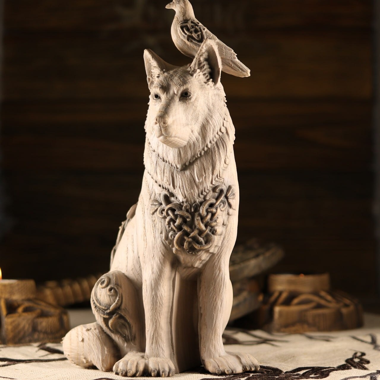 Wolf Statue With Dove: Norse Mythology Decor - Etsy