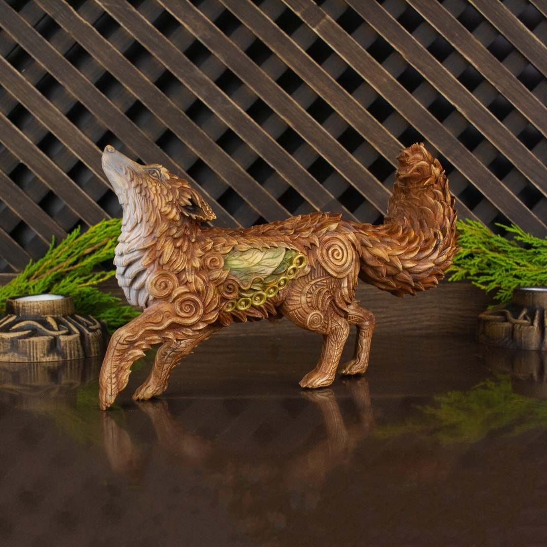 Fox Figurine, Fox Carving, Wooden Fox, Fox Statue, Fire Fox Red Fox ...
