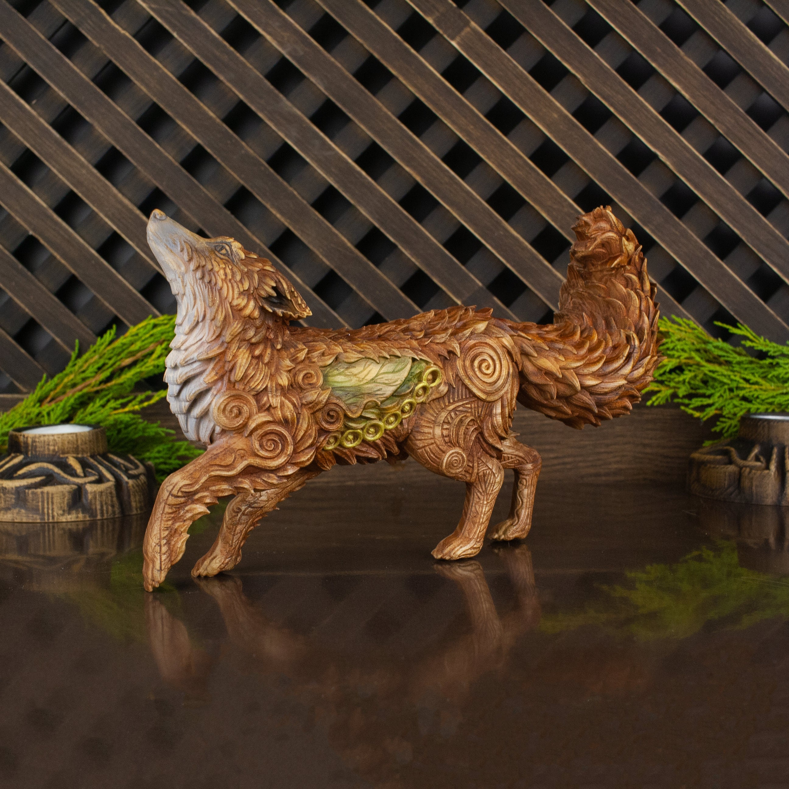 Fox Figurine, Fox Carving, Wooden Fox, Fox Statue, Fire Fox Red Fox ...