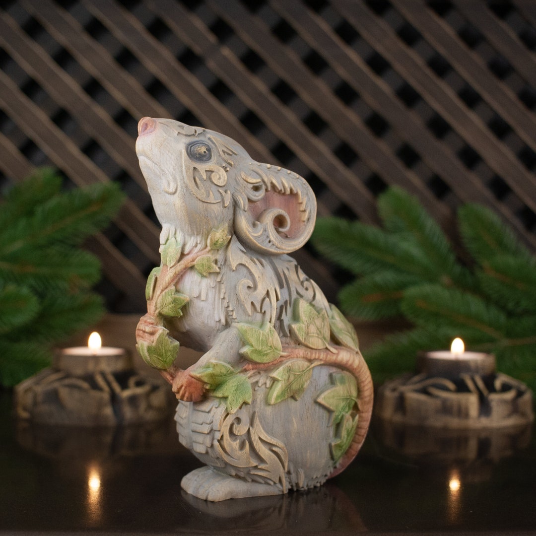 Mouse Figurine Wooden Mouse Wooden Mice Wood Carving Mouse Mouse Statue ...