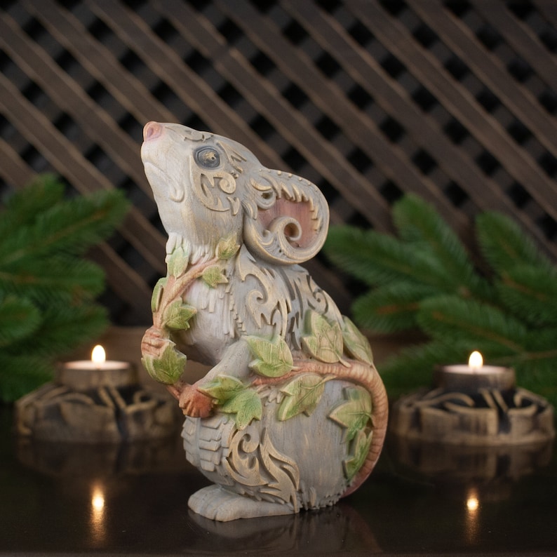 Mouse Figurine Wooden Mouse Wooden Mice Wood Carving Mouse Mouse Statue ...