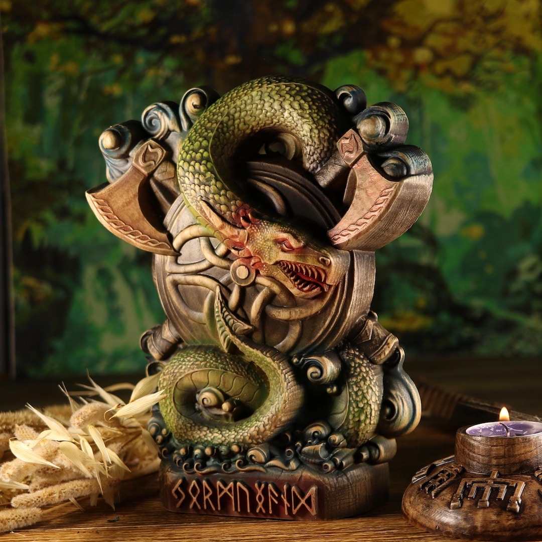 Jormungandr Statue: Norse Dragon Decor - Etsy