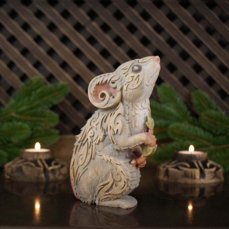 Mouse Figurine Wooden Mouse Wooden Mice Wood Carving Mouse Mouse Statue ...