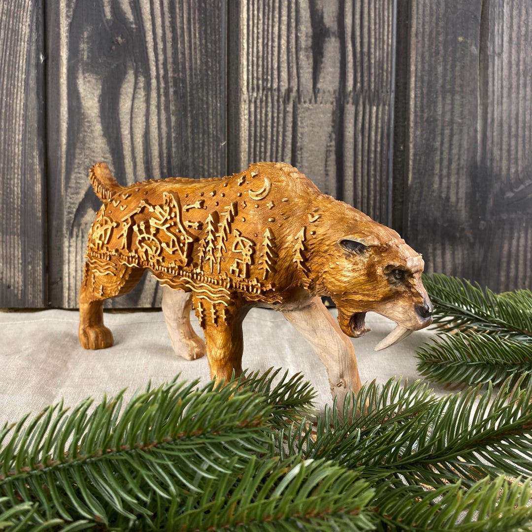 Smilodon Saber Toothed Tiger Tiger Statue Wooden Tiger Prehistoric ...