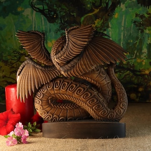 Quetzalcoatl Statue: Mayan Aztec Wood Dragon Totem - Etsy