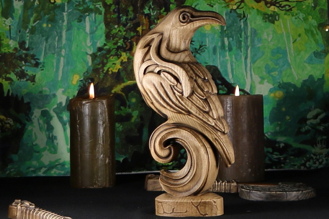 Raven Sculpture, Raven Statue, Wood Raven Crow Statue Crow Sculpture ...