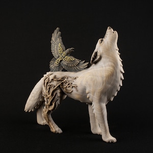 Wolf and Raven, Raven Statue, Wolf Statue White Wolf Howling Wolf ...
