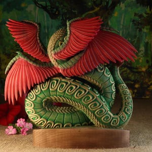 Quetzalcoatl Statue: Mayan Aztec Wood Dragon Totem - Etsy