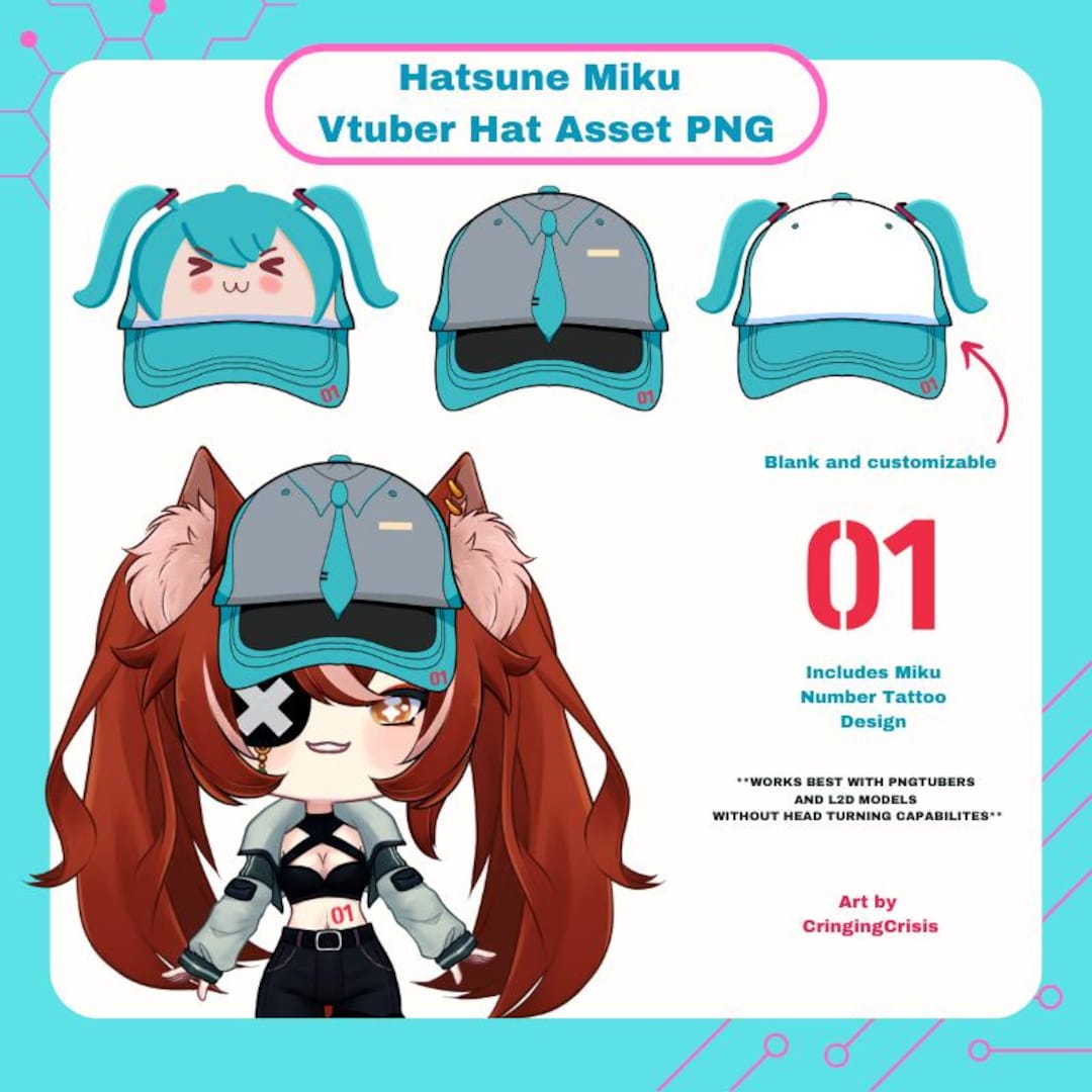 Hatsune Miku Vtuber Hat Asset PNG - Etsy