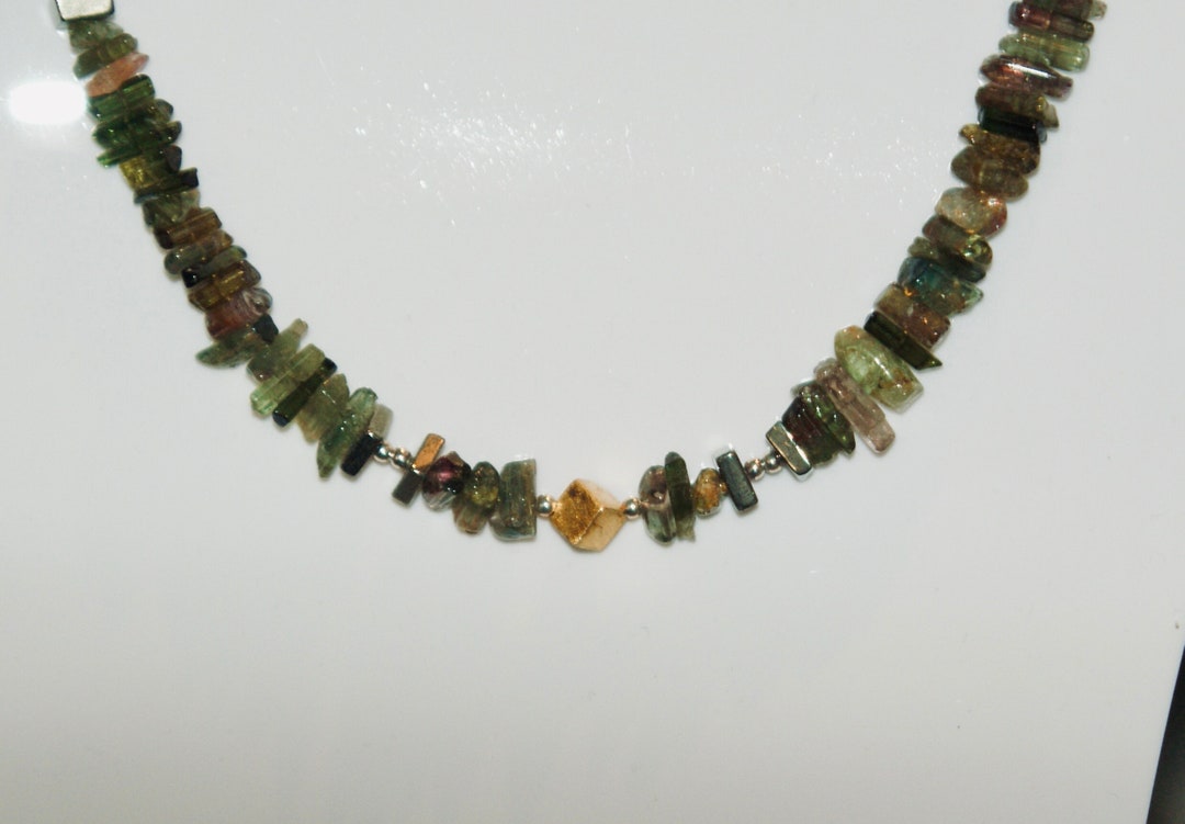 Tourmaline Necklace Made of Polychrome Tourmaline Crystals, Gold-plated ...